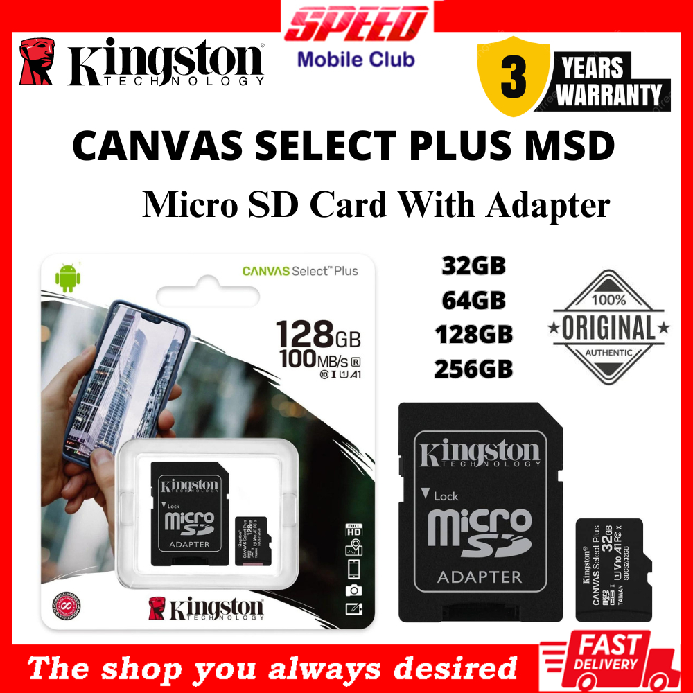 Kingston Canvas Select Plus MicroSD Card with Adapter 256GB | 128GB | 64GB | 32GB | Brand New ...