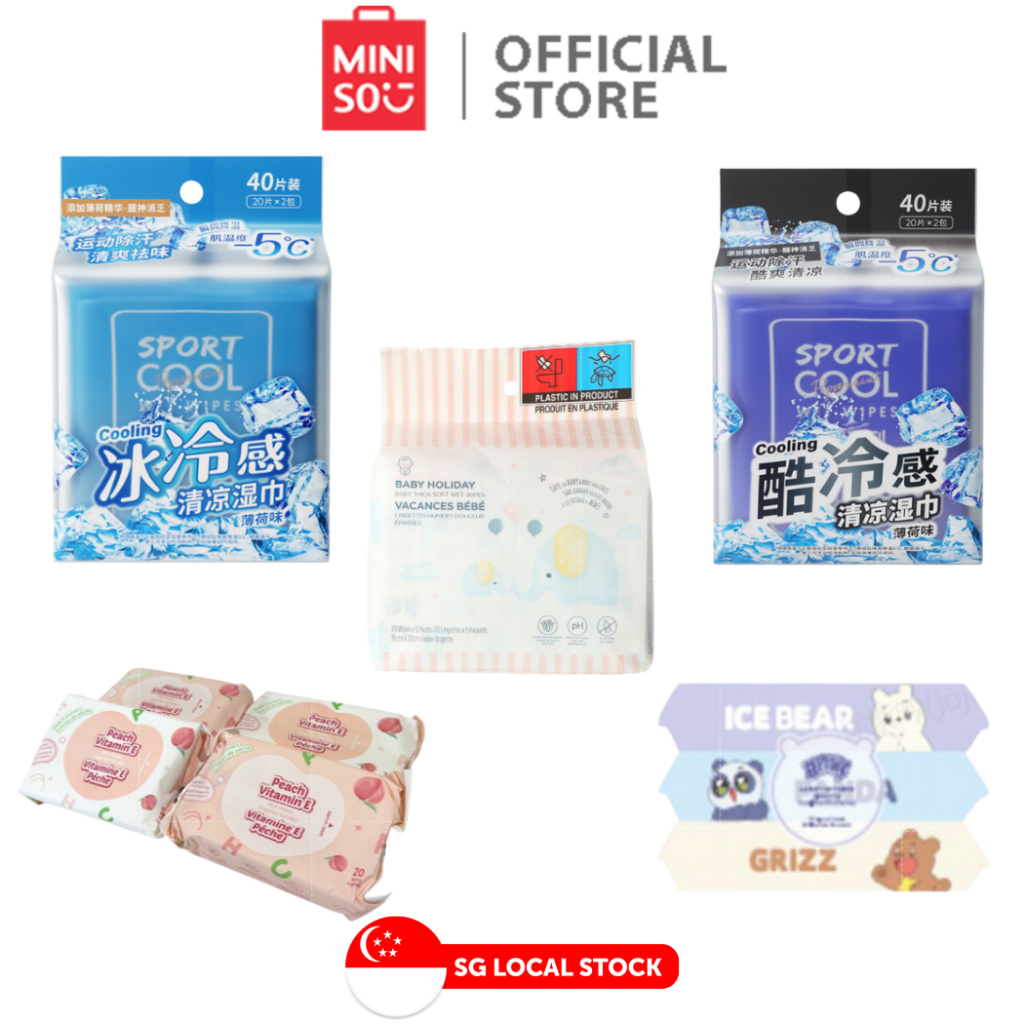 MINISO Wet Wipes Collection(Peach Vitamin E, Baby Holiday, We Bare ...