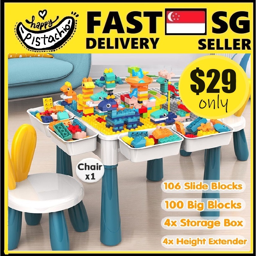 Kids Building Blocks table Play Desk Activity Table Top Multifunction ...