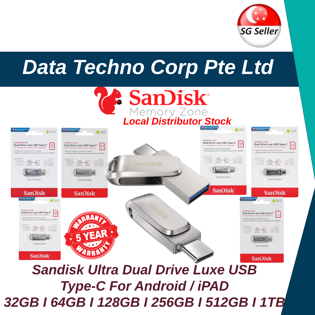 (SG LOCAL STOCK) SanDisk Ultra® Dual Drive Luxe USB Type-C Flash Drive ...