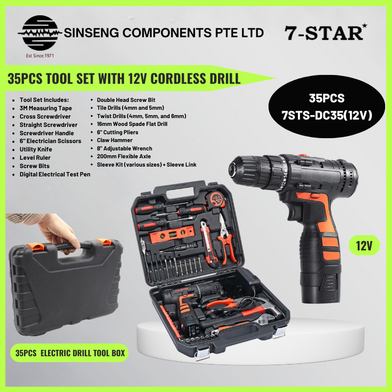 7-STAR* 35PCS 12V Cordless Drill Tool Electric Drill Electric Hand ...