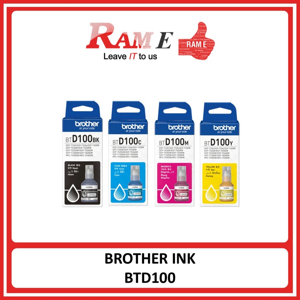 [ORIGINAL] Brother Ink Bottle BTD100 Black Cyan Magenta Yellow / Bundle ...