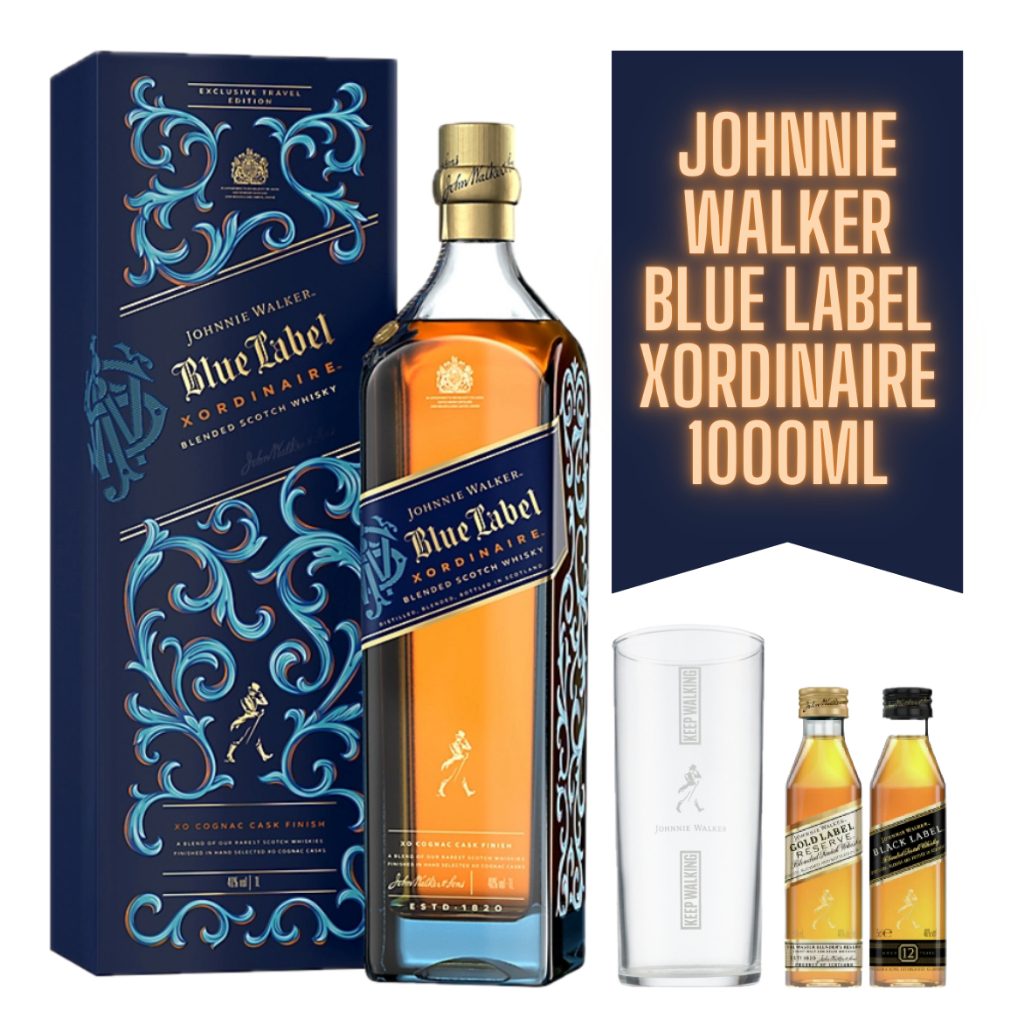 1L Big Johnnie Walker Blue Label Xordinaire With Box & "Keep Walking ...