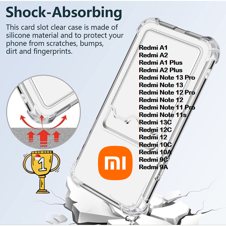 [SG] Xiaomi Airbag Card Soft TPU Clear Redmi Case A1+ A2+9A 9C 10A 10C 12 4G 12C 13C Note 13 Pro ...