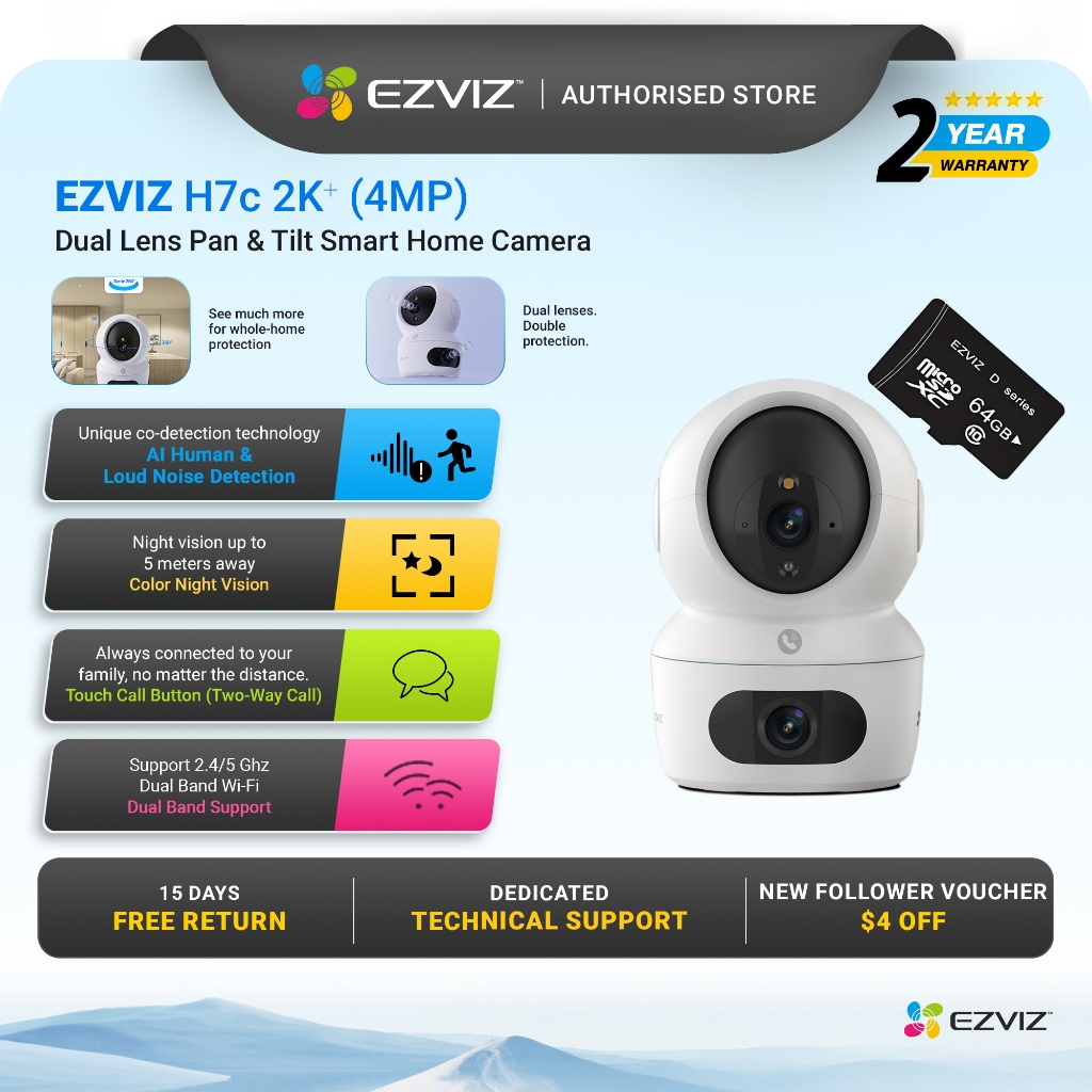 EZVIZ H7c Dual Lens 2K+ 4MP Indoor WiFi Pan Tilt Camera Smart Home Security CCTV Camera | Shopee ...