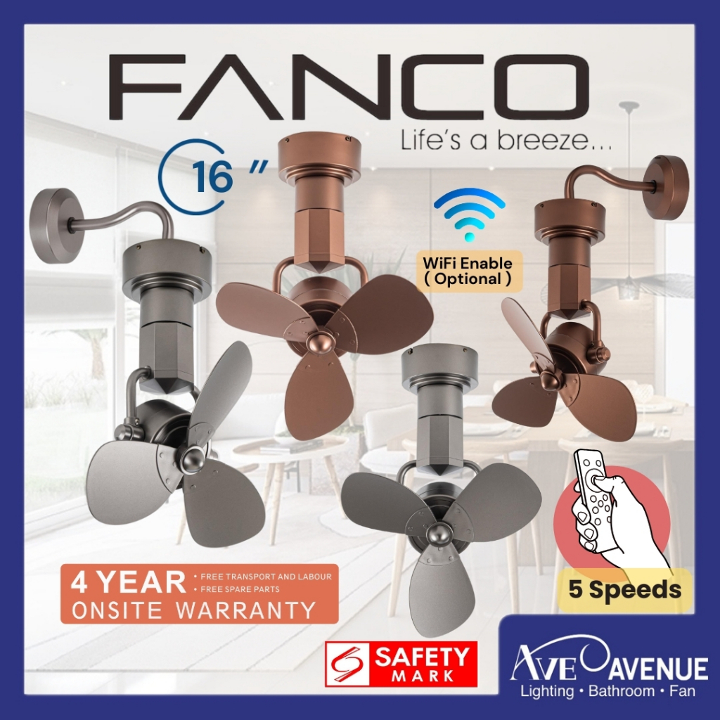 Fanco Co-Fan Reno 16 Inch Dual Mounting Corner Ceiling Fan 150 degree ...