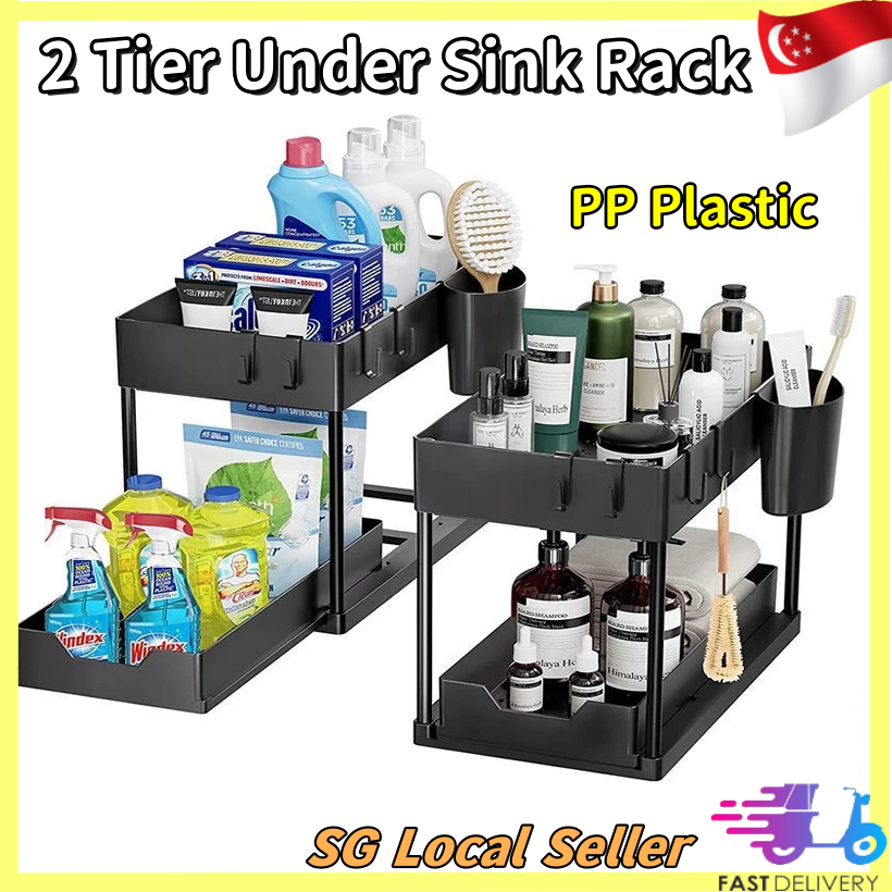 [SG Ready Stock]2 Tier Under Sink Rack/PP Plastic Kitchen Shelf Storage ...