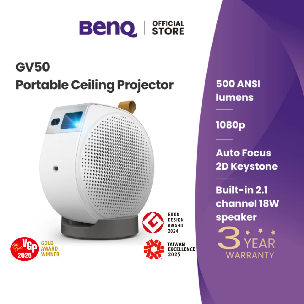 BenQ GV50 1080p Smart Ceiling Projector with Google TV, Netflix ...