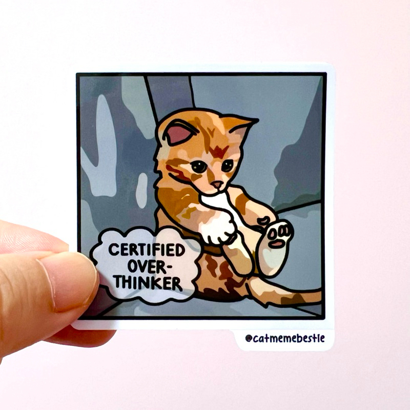 (SG) Corporate Humor Cat Meme Sticker "Certified Overthinker ...