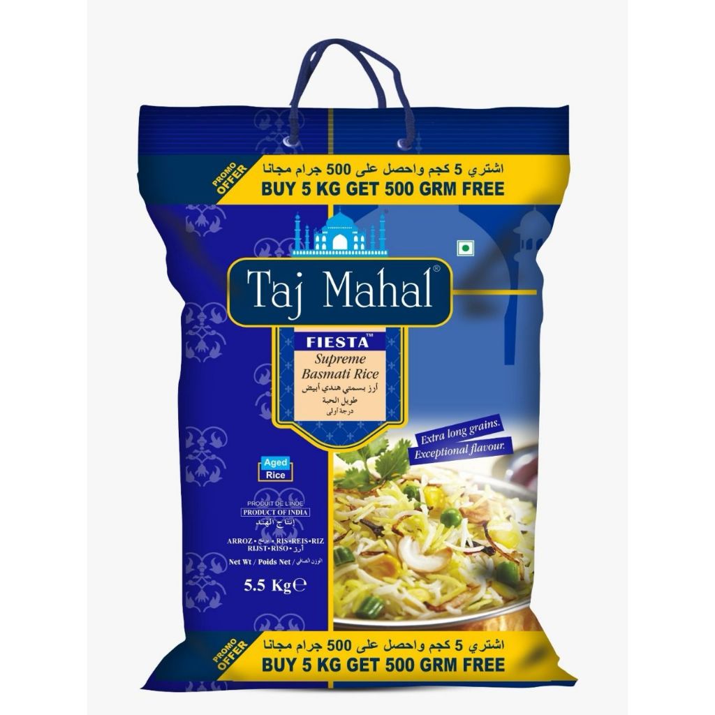 Taj Mahal Fiesta Supreme Basmati Rice (5kg + 10% FREE) | Shopee Singapore
