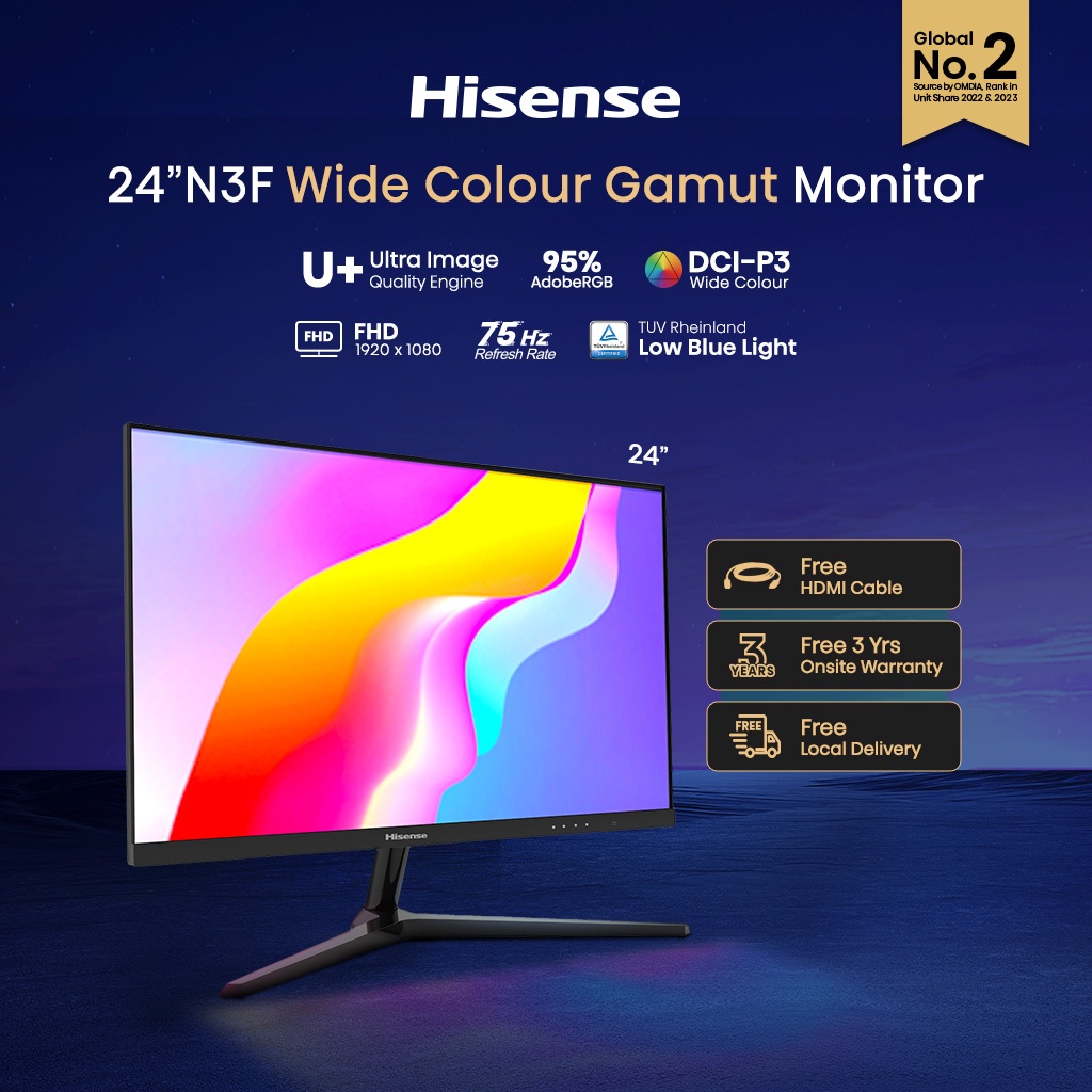 Hisense N3F 24 inch Wide Colour Gamut FHD Monitor | Adobe RGB 95% | U+ ...