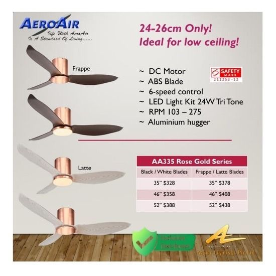 Ceiling Fan Aeroair AA335 Rose Gold Hugger LED Light DC Motor 35" 46 ...
