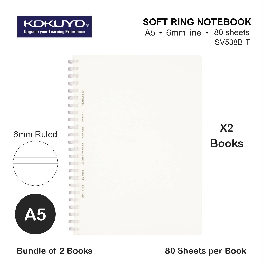 Kokuyo Soft Ring Notebook Line A5 SV538B-T (2 Books Bundle / Single ...