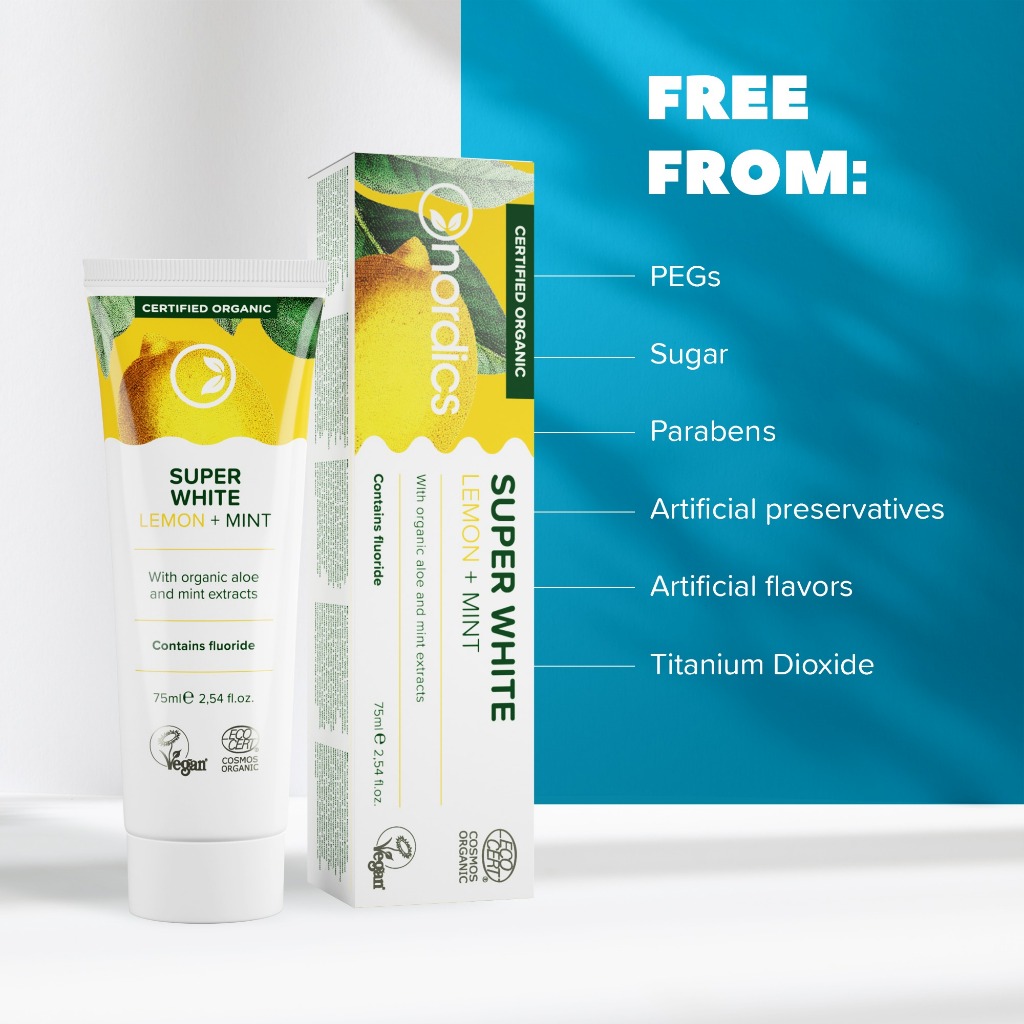 Nordics Organic Toothpaste Super White Lemon + Mint 75ml (Contains ...