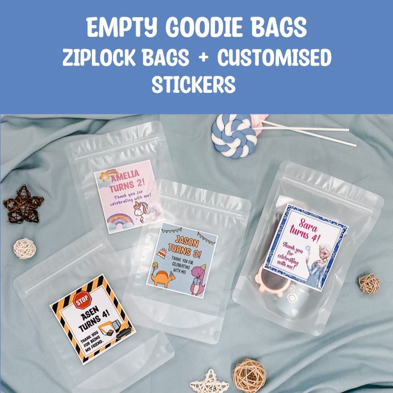 Empty Zip Lock Kids Goodie Bag with Customised Sticker / Children ...
