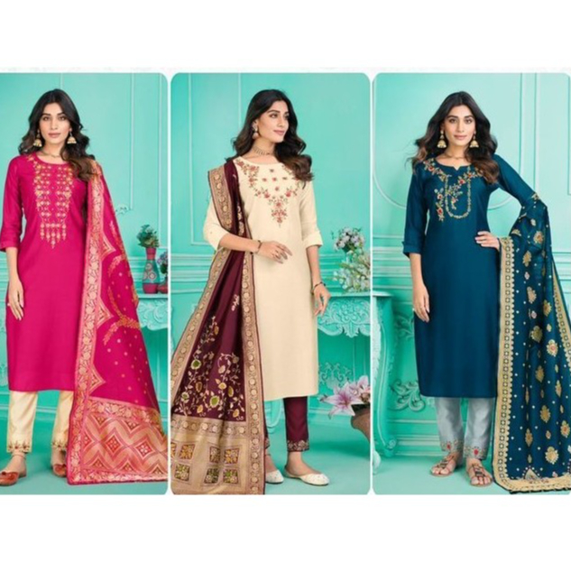 [Ready SG Stock-Size S M L XL 2XL ] Deepavali, Wedding-Wear Silk 3 Pcs ...