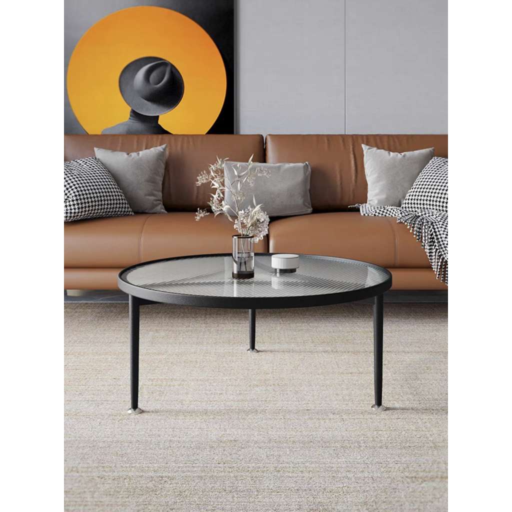 Modern Reeded Glass Coffee Table 70cm Living Room Round Table | Shopee ...