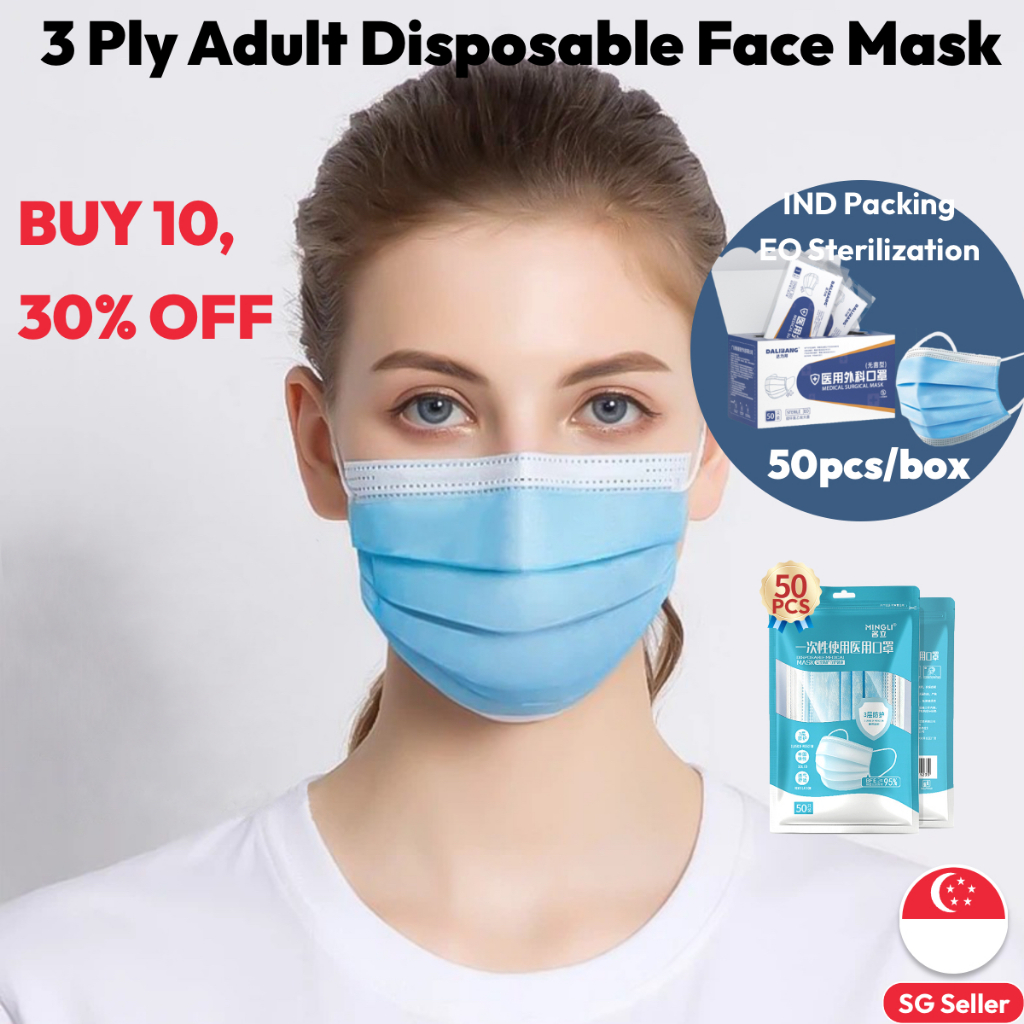 50pcs 3PLY Individual Packaging Adult Protection Plain Face Mask ...
