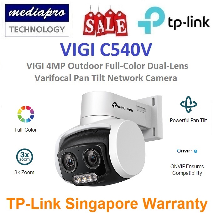 TP-LINK VIGI C540V VIGI 4MP Outdoor Full-Color Dual-Lens Varifocal Pan ...