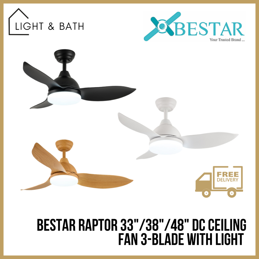 BESTAR Raptor 33"/38"/48" DC Ceiling Fan 3-Blade With Light | Shopee ...