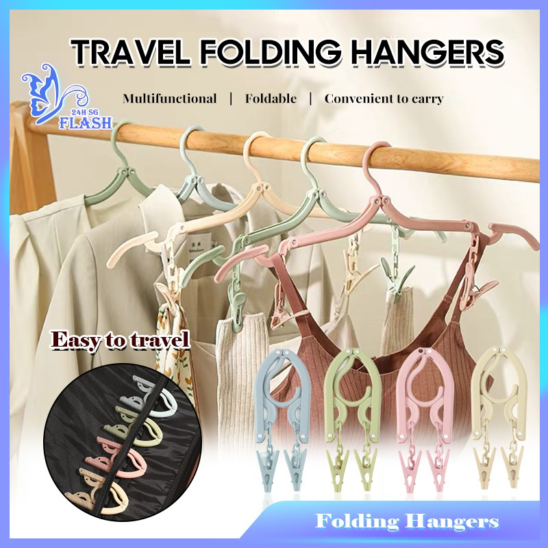 ⚡SG HOT SALE⚡Travel Folding Clothes Hanger Portable Plastic Retractable ...