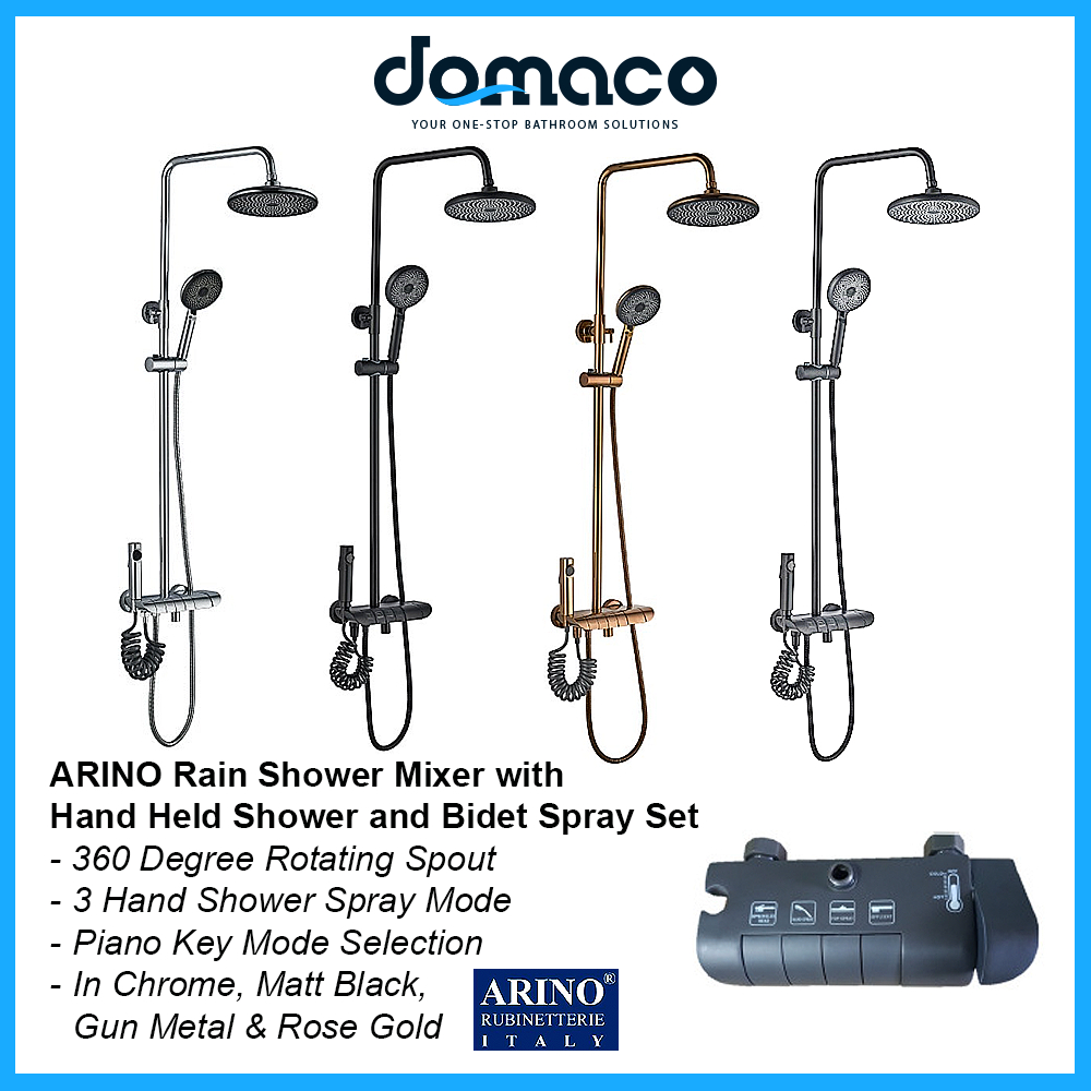 Arino T-5228A-3 Piano Style Rain Shower Mixer Set (Chrome, Matt Black ...