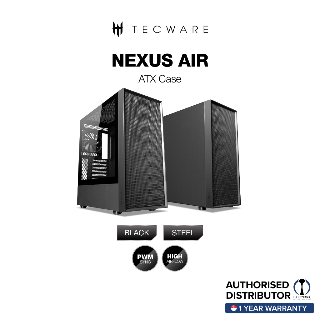 TECWARE Nexus AIR TG / Steel Side Panel ATX Case, 4 x 12cm Black Fans ...