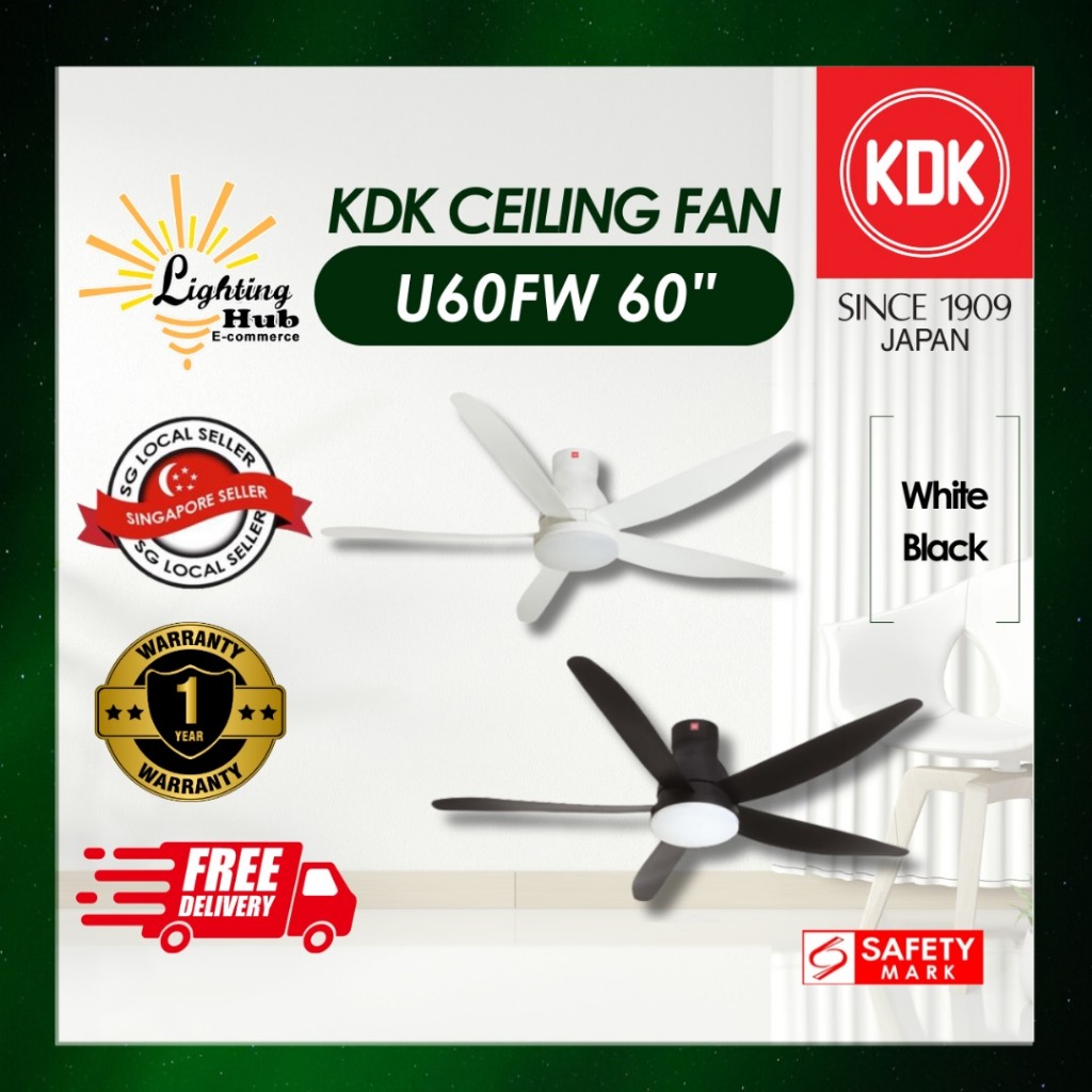 KDK Ceiling Fan (U60FW)/ DC MOTOR / TRI-TONE LED LIGHT/WITH REMOTE/5 ...