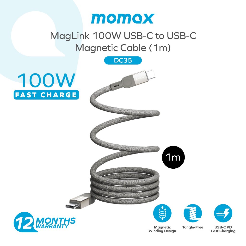 Momax DC35/DC36 MagLink 100W USB-C to USB-C Magnetic Cable (1m/2m ...