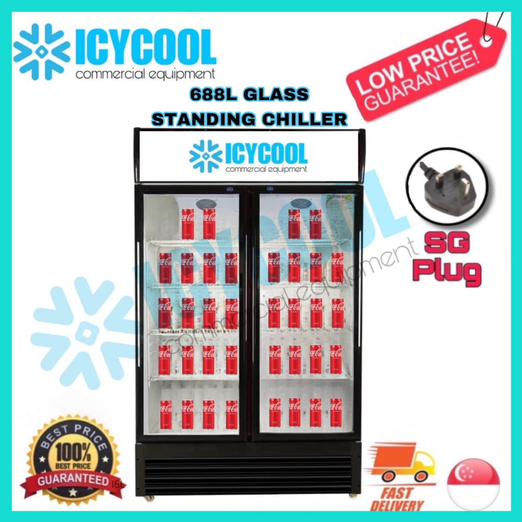 INSTOCK - ICYCOOL Double Display Chiller 688L Drink Chiller Display Chiller Glass Chiller ...