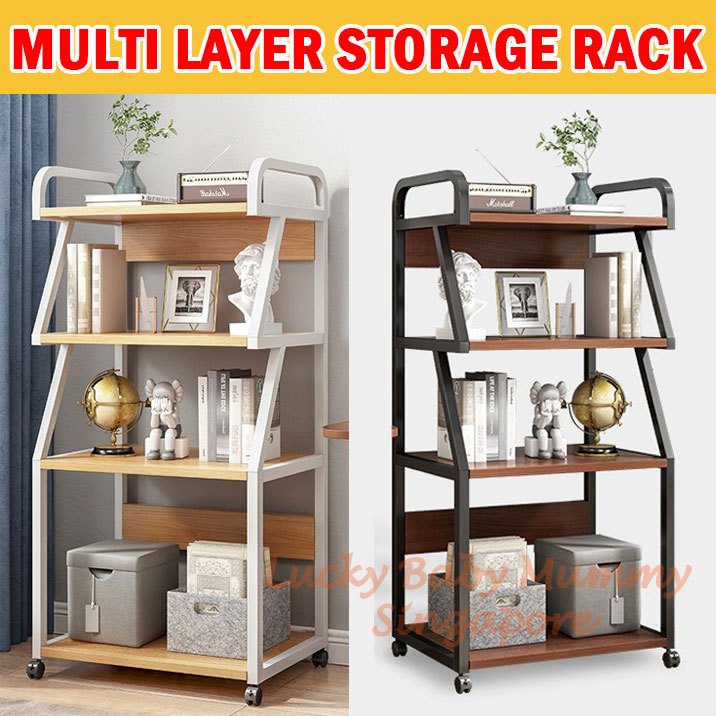 Steel Wood Storage Rack Multi-layer Display Shelf Cabinet Minimalist ...
