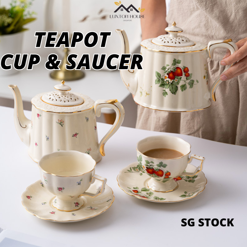 {SG} 800ml Vintage Teapot Set Porcelain Teapot Set European Ceramic Tea Pot Tea Cup and Saucer ...