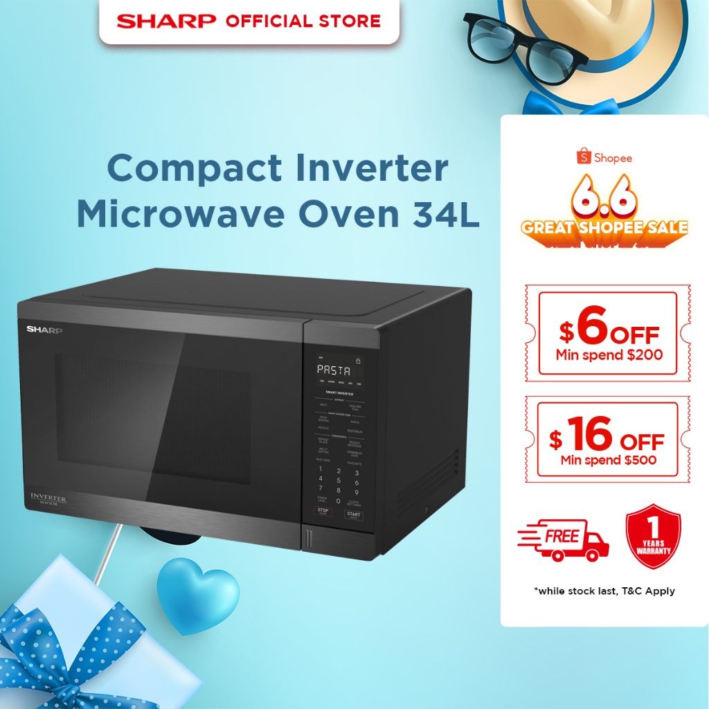 SHARP 34L Basic Inverter Microwave Oven R-34SI-BS / R-34SI-W | Shopee ...