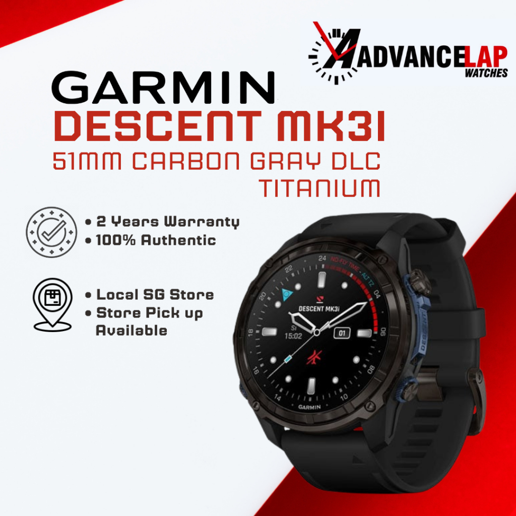 Garmin Descent Mk3i 51mm Carbon Gray DLC Titanium with Black Silicone ...