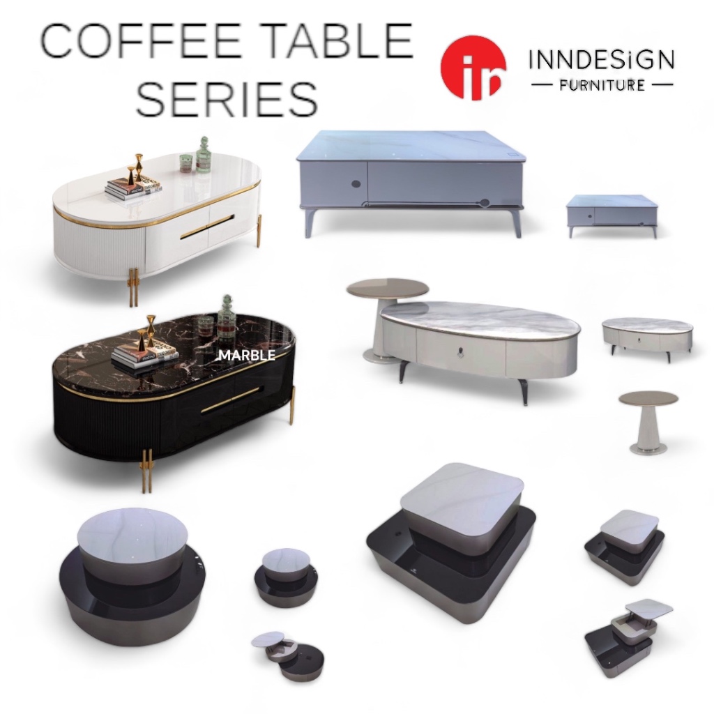 INNDESIGN Marble/Jade Stone Coffee Table With Side Table and Storage ...