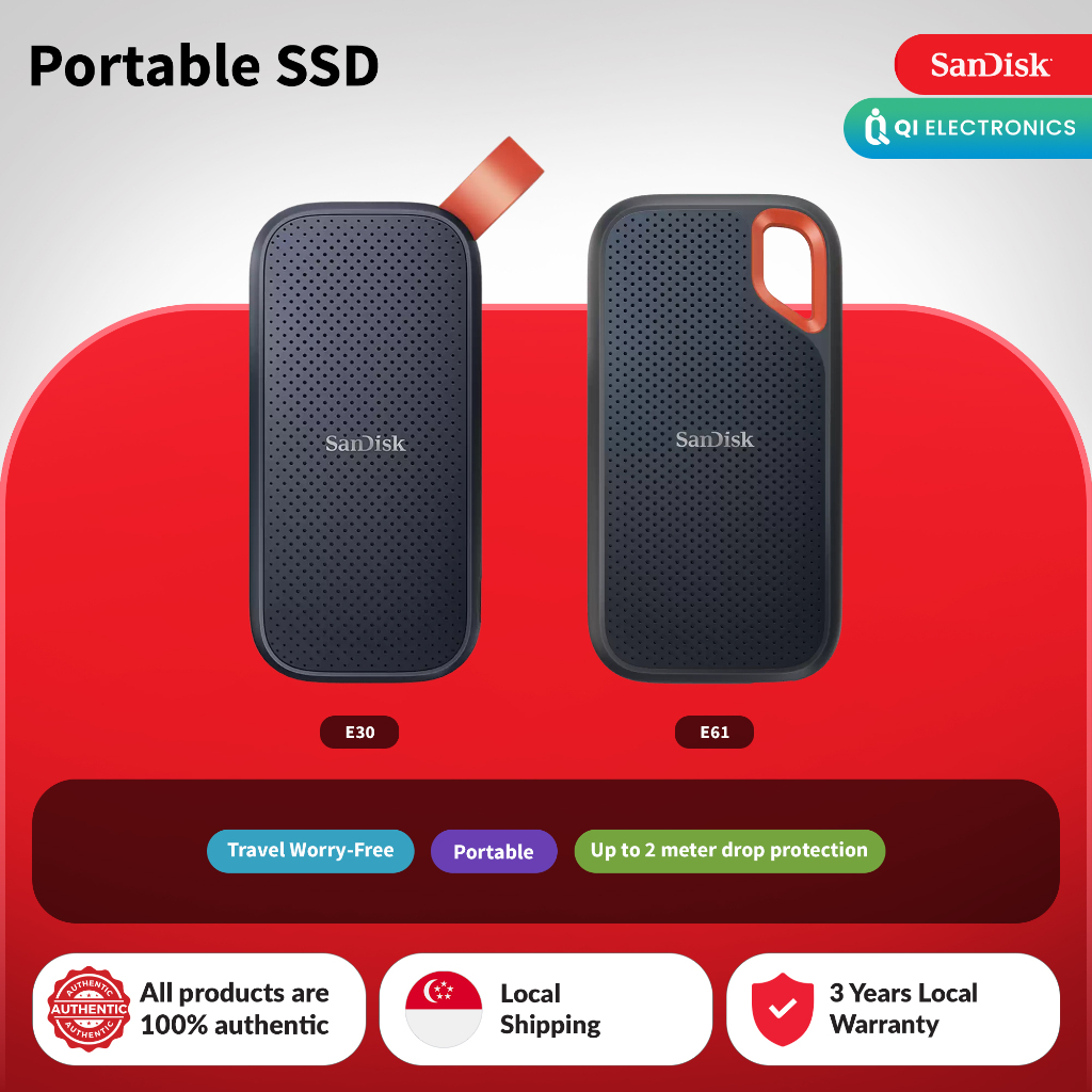 Sandisk Portable SSD E30 480GB 1TB 2TB / Extreme Portable SSD E61 500GB 1TB 2TB | Shopee Singapore