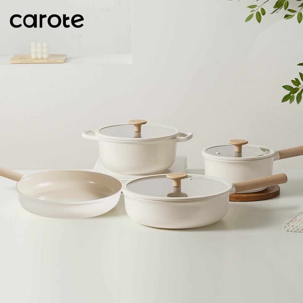 CAROTE White Granite Ceramic Non-Stick Kitchen Cookware Set of 7 for ...