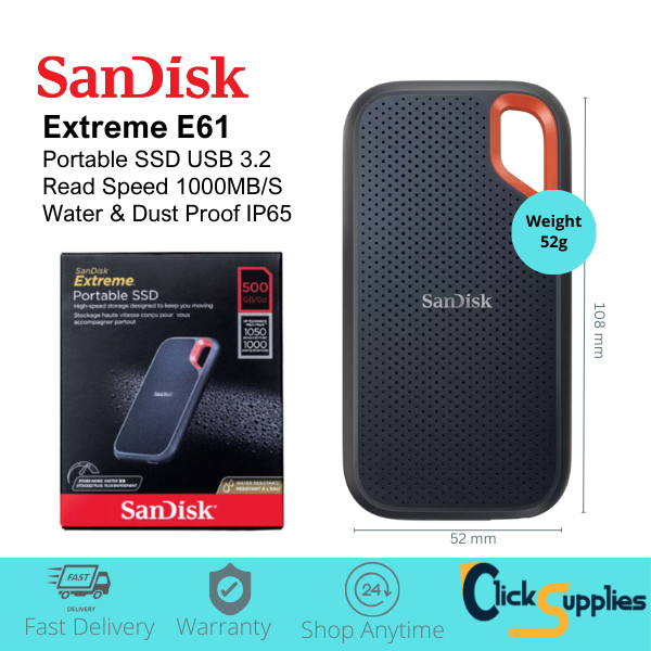 SanDisk External SSD Extreme E61 Solid State Drive USB 3.2 Fast Transfer Compact and Portable ...