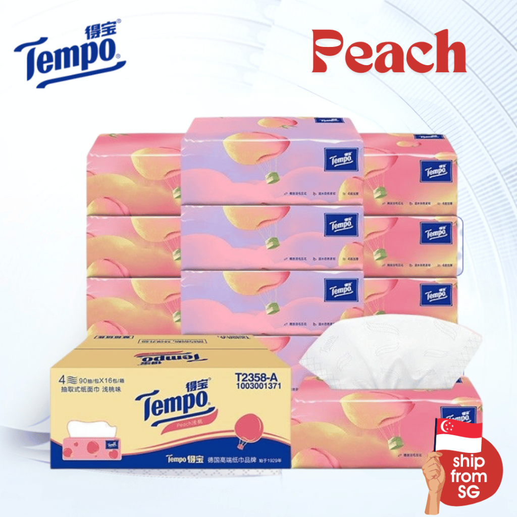 Tempo 4‑Ply Facial Tissue Paper Carton - Peach Scent 90 Sheets x 16 ...