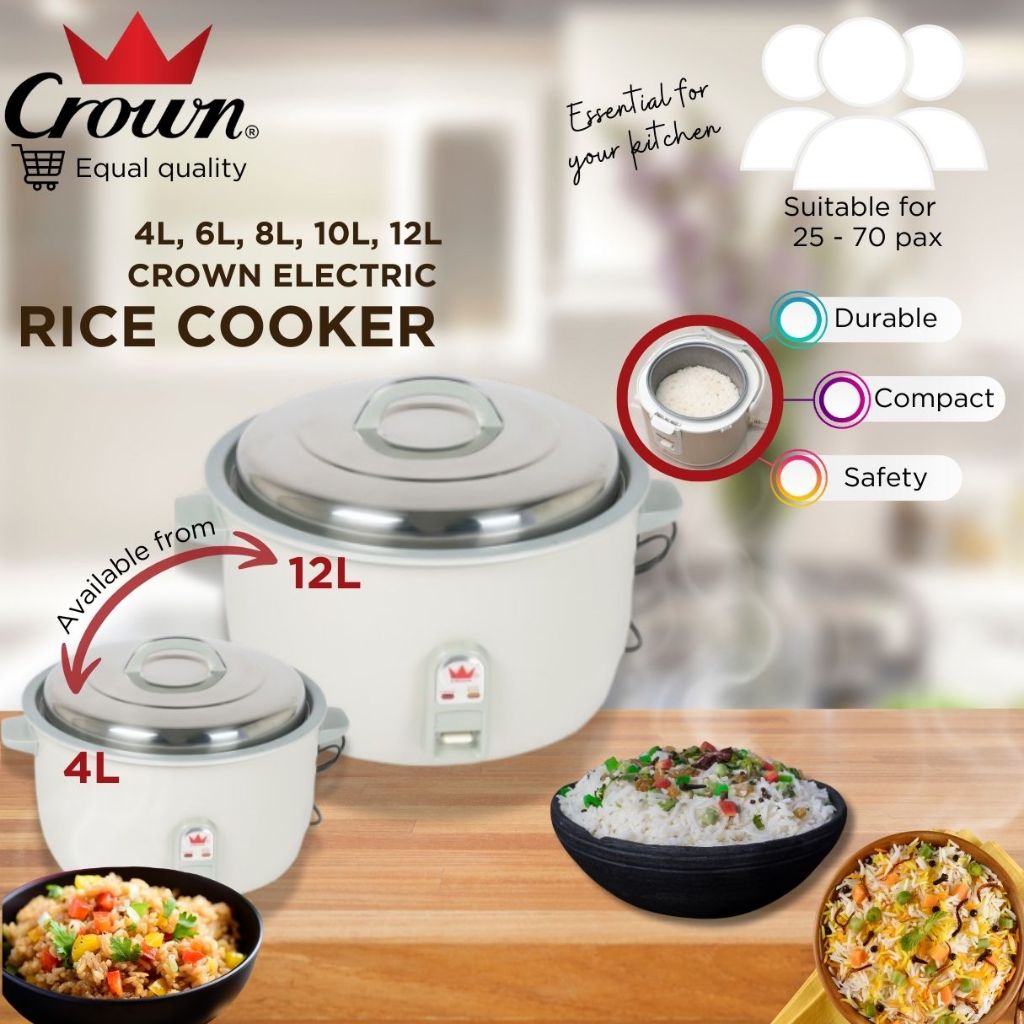 Crown Electric Rice Cooker 4L, 6L, 8L, 10L, 12L Full Thermostatic ...