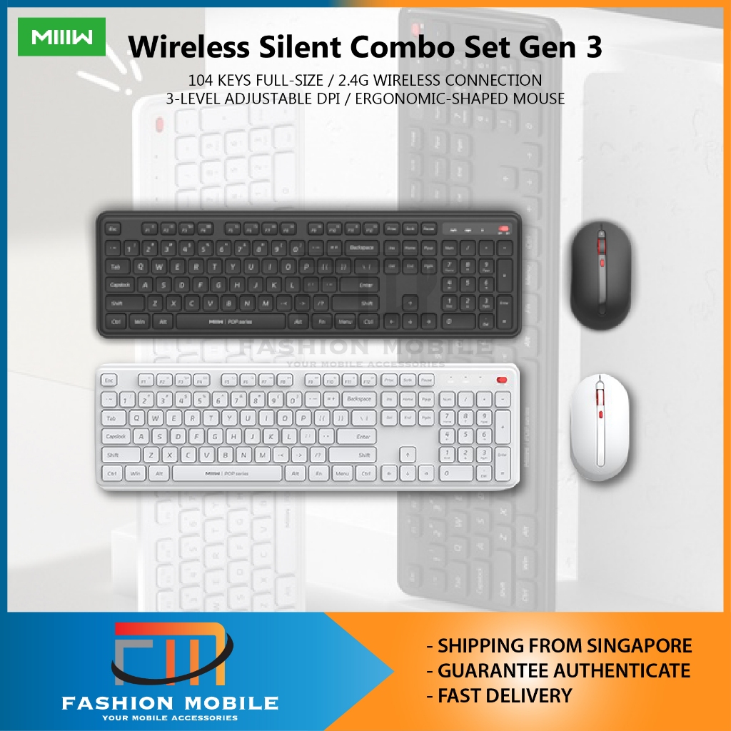 MIIIW Wireless Silent Keyboard and Mouse Combo Set Gen 3 Windows Mac ...