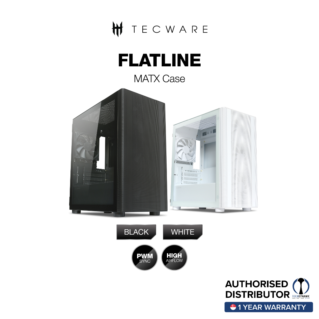 TECWARE Flatline TG MATX Case, 4 x 120mm Black Fans, Black & White ...