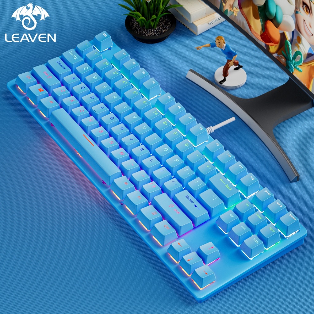 LEAVEN K550 Wired Mechanical Gaming Keyboard With Classic and Retro Typewriter Design 87 Keys ...