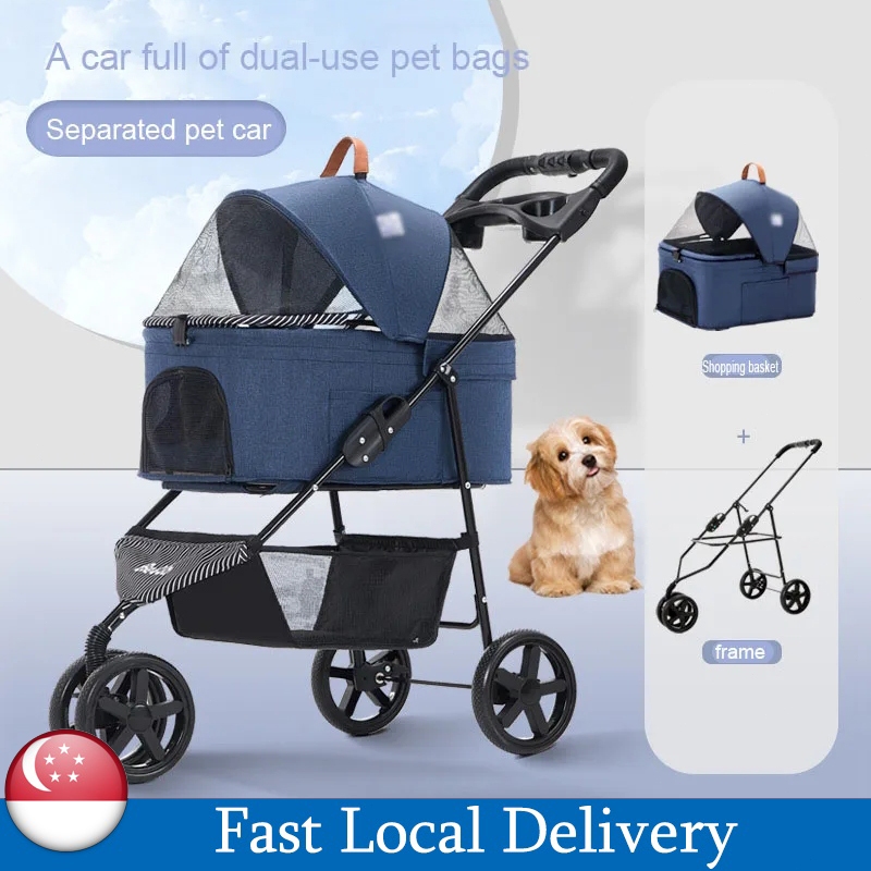 🐶🔥2in1 Detachable Foldable Pet Stroller Pet Trolley Troli Kucing ...
