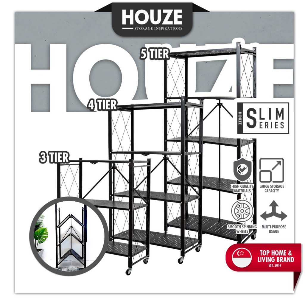 [HOUZE] 3|4|5 Tier Foldable Crossline Storage Shelf (L: 72cm W:34cm ...