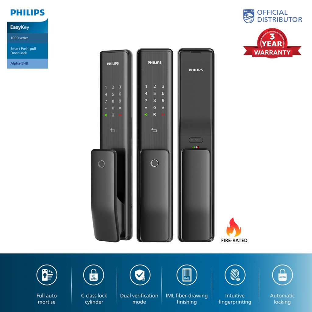 [Official Distributor] Philips EasyKey Alpha Push-Pull Door Lock (3 ...