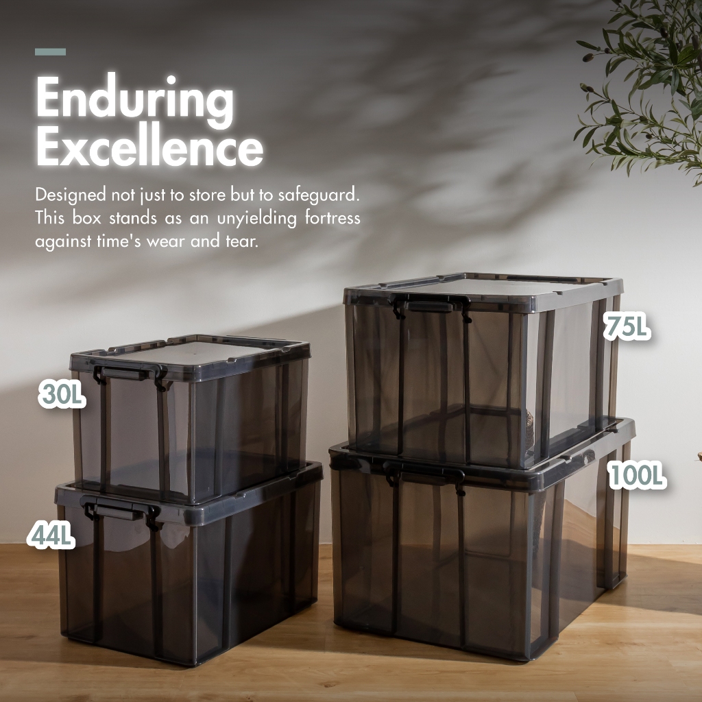 [HOUZE] 'STRONG' Storage Box 4 Sizes 30L|44L|75L|100L (Smoke Grey ...