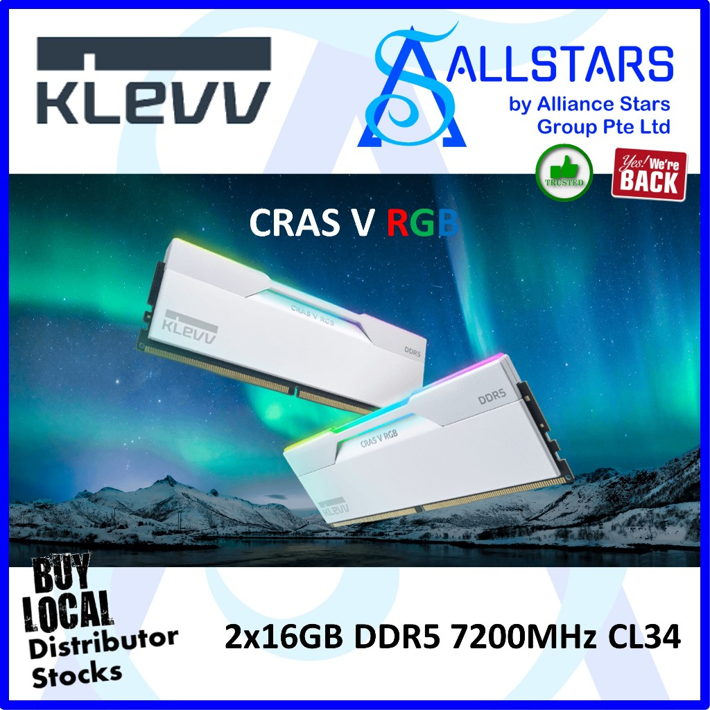 KLEVV Cras V RGB 2x16GB DDR5 7200MHz CL34 (White) RAM Kit (KD5AGUA80 ...