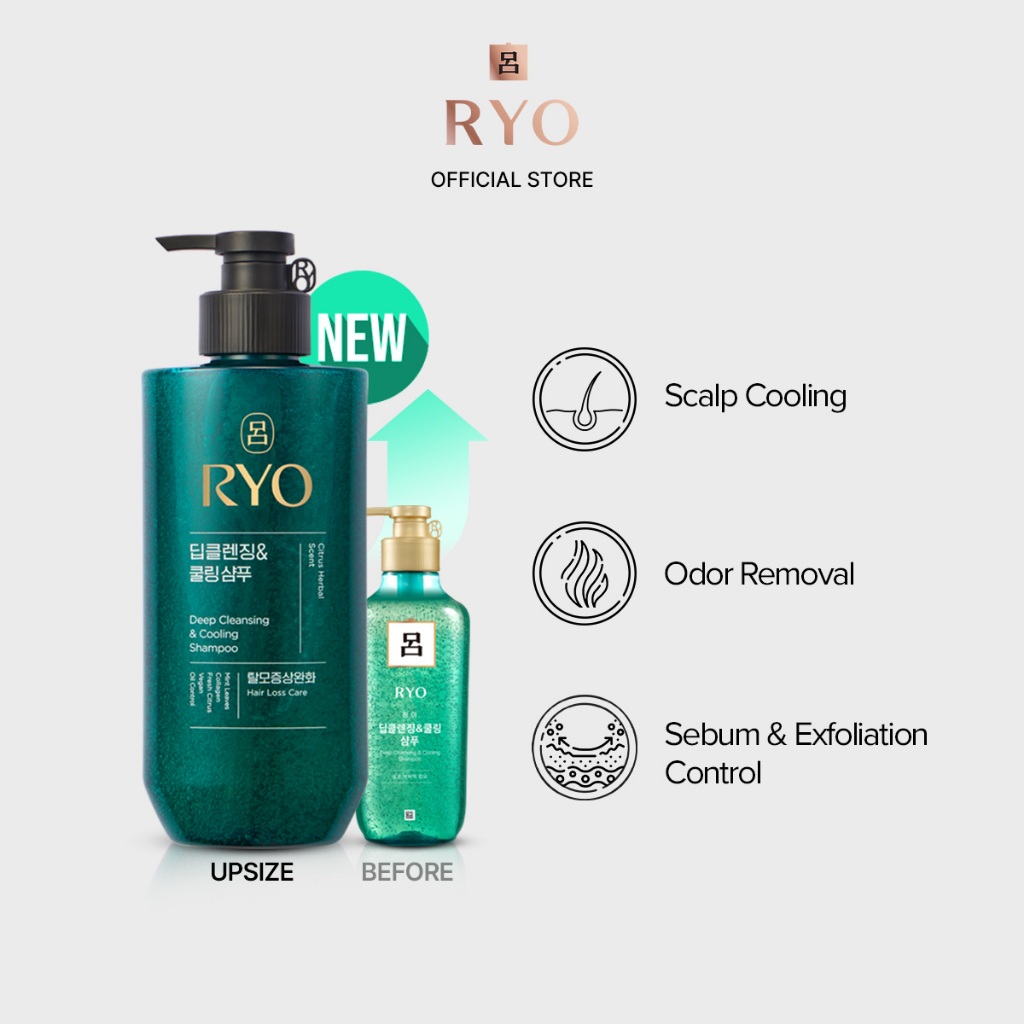 RYO Deep Cleansing & Cooling Shampoo 480ml - Frizziness, Scalp Cooling, Sebum Care | Shopee ...