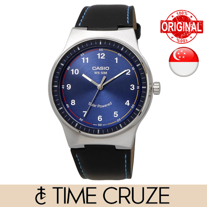 [Time Cruze] Casio MTP-RS105 Solar Powered Blue Dial Black Leather Strap Men Watch MTP-RS105L ...